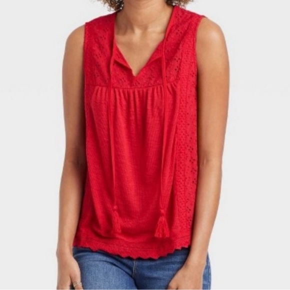 Knox Rose | Tops | Knox Rose Target Eyelet Lace Rib Knit Red Tank Top ...
